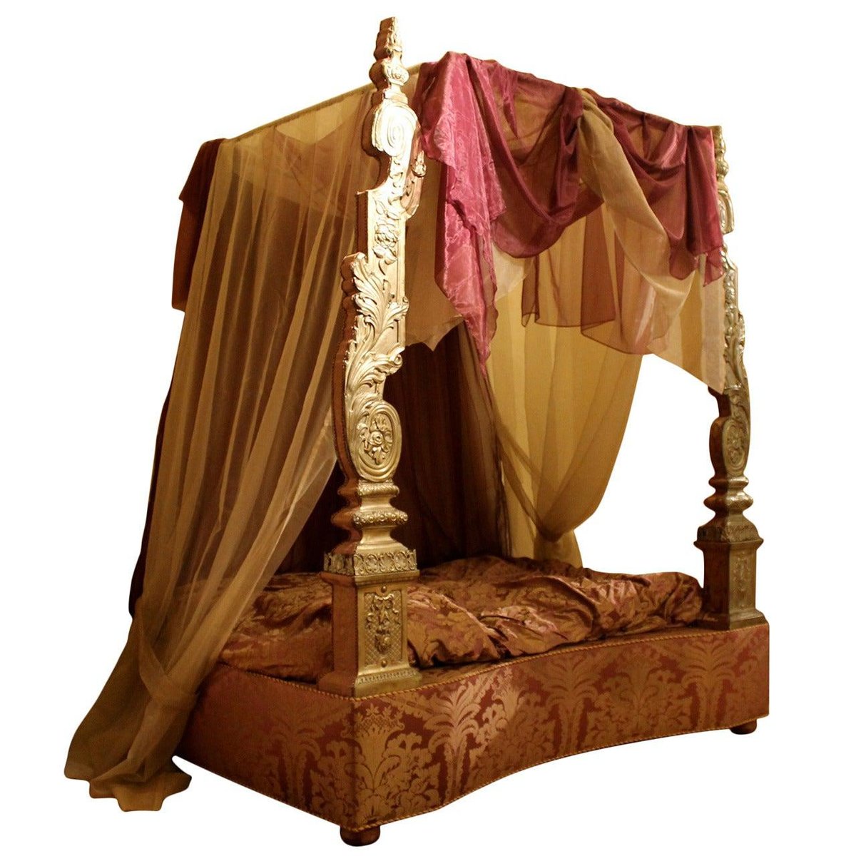 19th Century Italian Canopy Bed with Silver Friezes and Upholstered ...