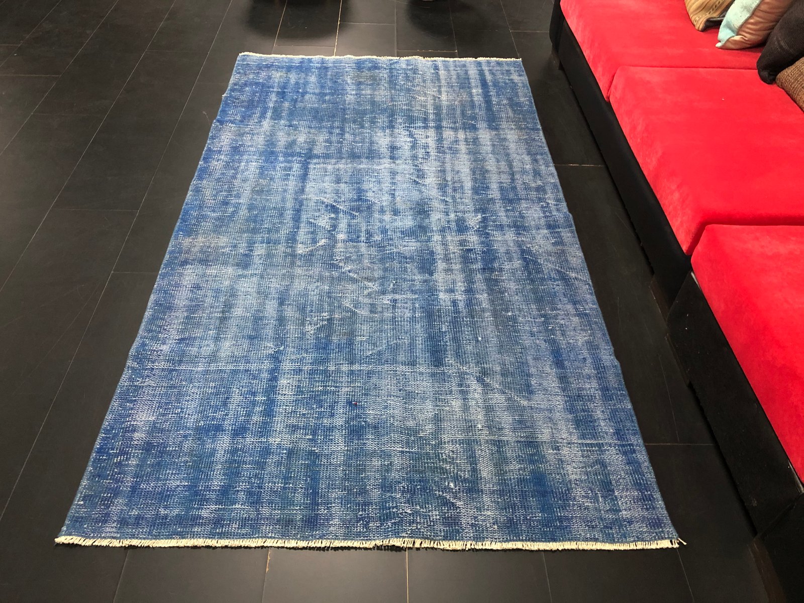 Turkish Royal Blue Overdyed Bedroom Rug for sale at Pamono