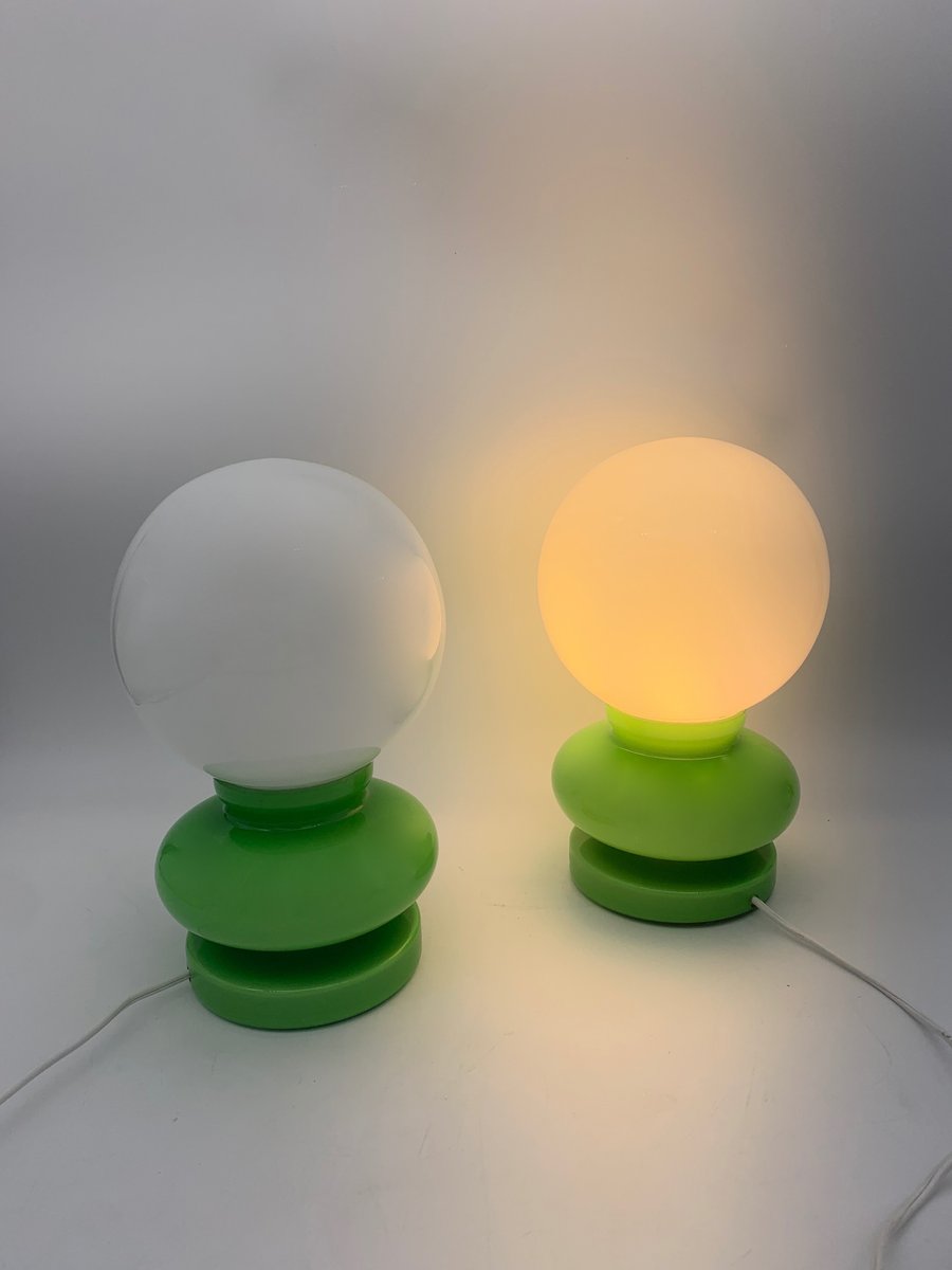 Vintage Green Glass Table Lamps, 1959, Set of 2 for sale at Pamono Vintage Green Glass Table Lamps, 1959, Set of 2 for sale at Pamono