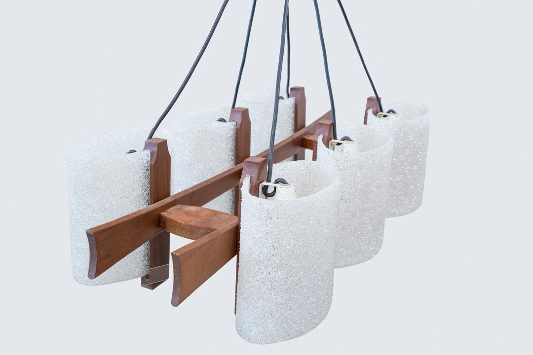 Danish Resin and Teak Wood Ceiling Lamp, 1950s for sale at Pamono