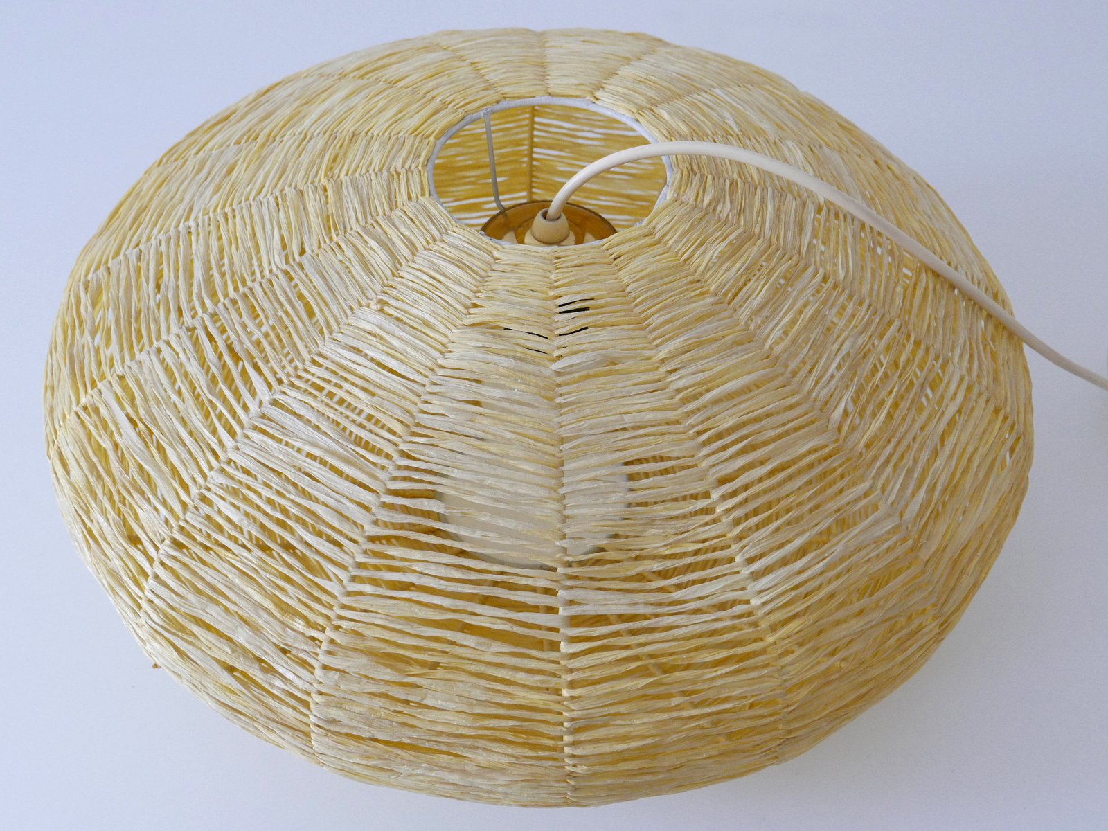 Large Mid-Century Modern Raffia Bast Pendant Lamp or Hanging Light ...