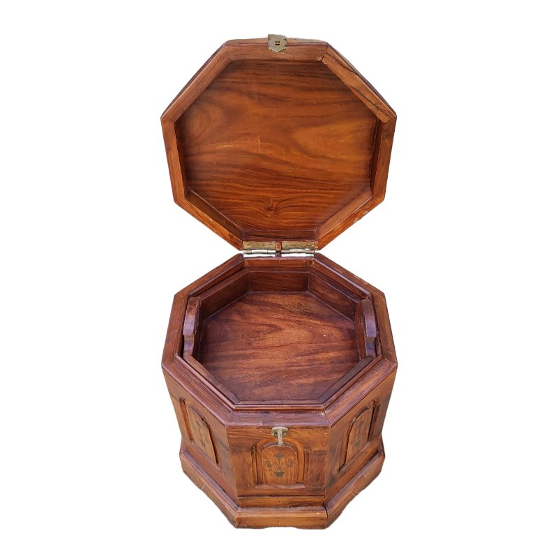 Wooden Chest with Bronze Inlays and Floral Drawings and Inner Tray ...