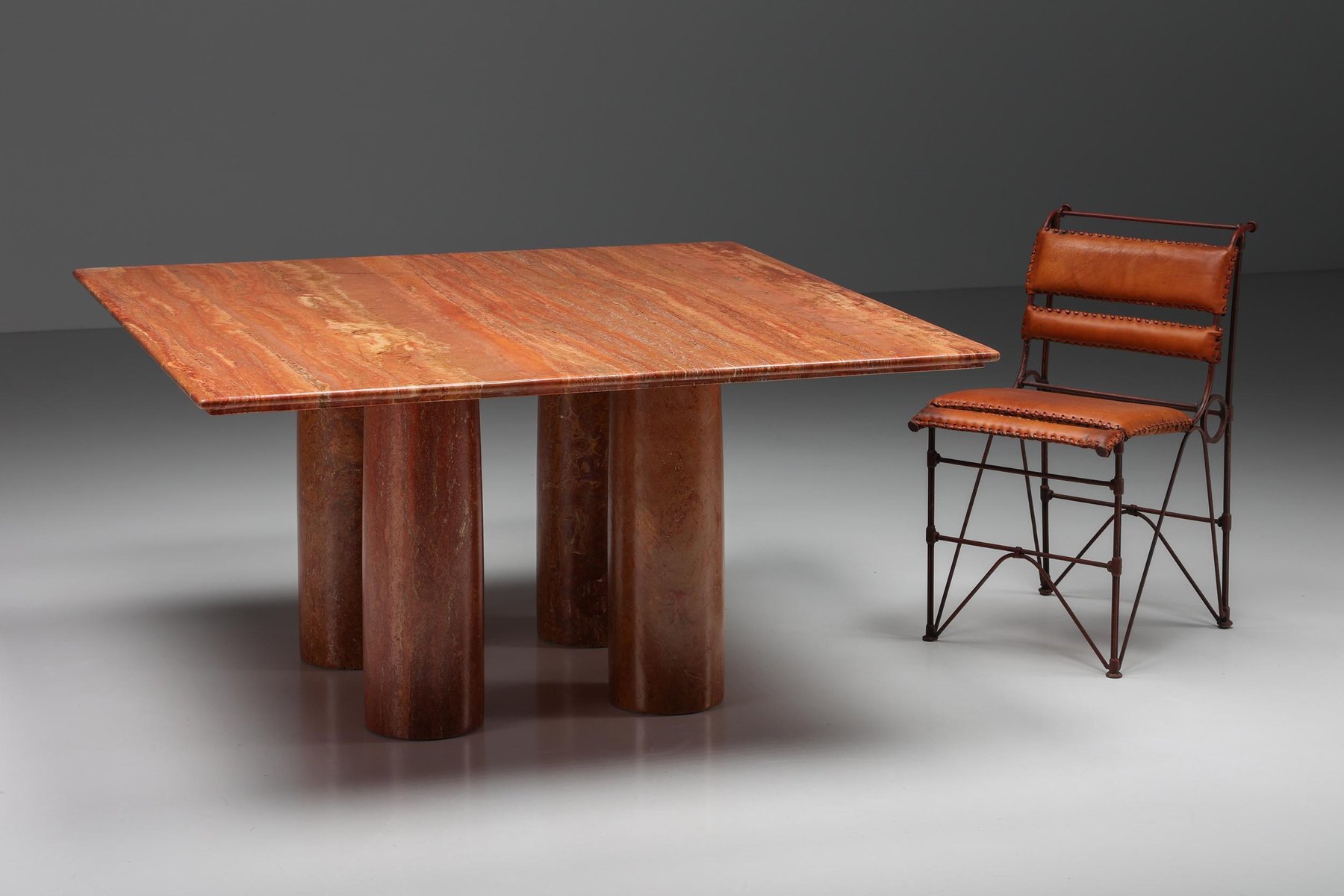 Red Travertine Il Collonato Dining Table attributed to Mario Bellini ...
