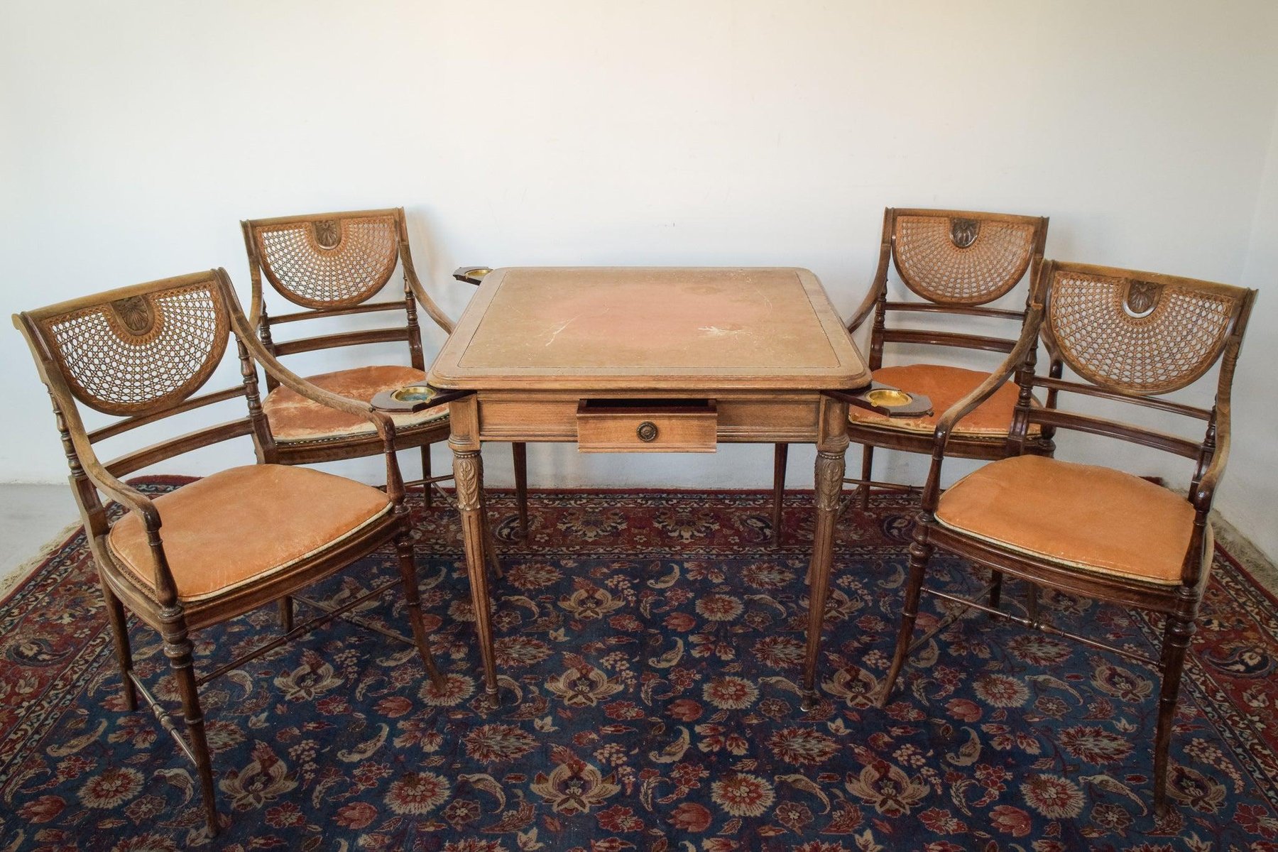 Vintage Games Table with Matching Bergere Chairs, Set of 5 for sale at ...