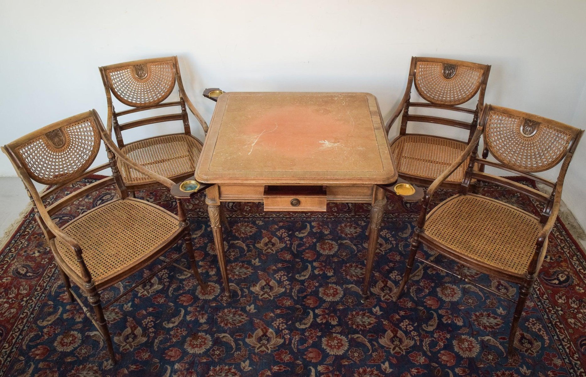 Vintage Games Table with Matching Bergere Chairs, Set of 5 for sale at ...