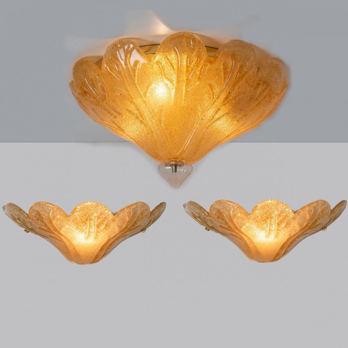 Goldene Murano Glas Lampen von Vistosi, Italien, 1970er, 3er Set bei ...