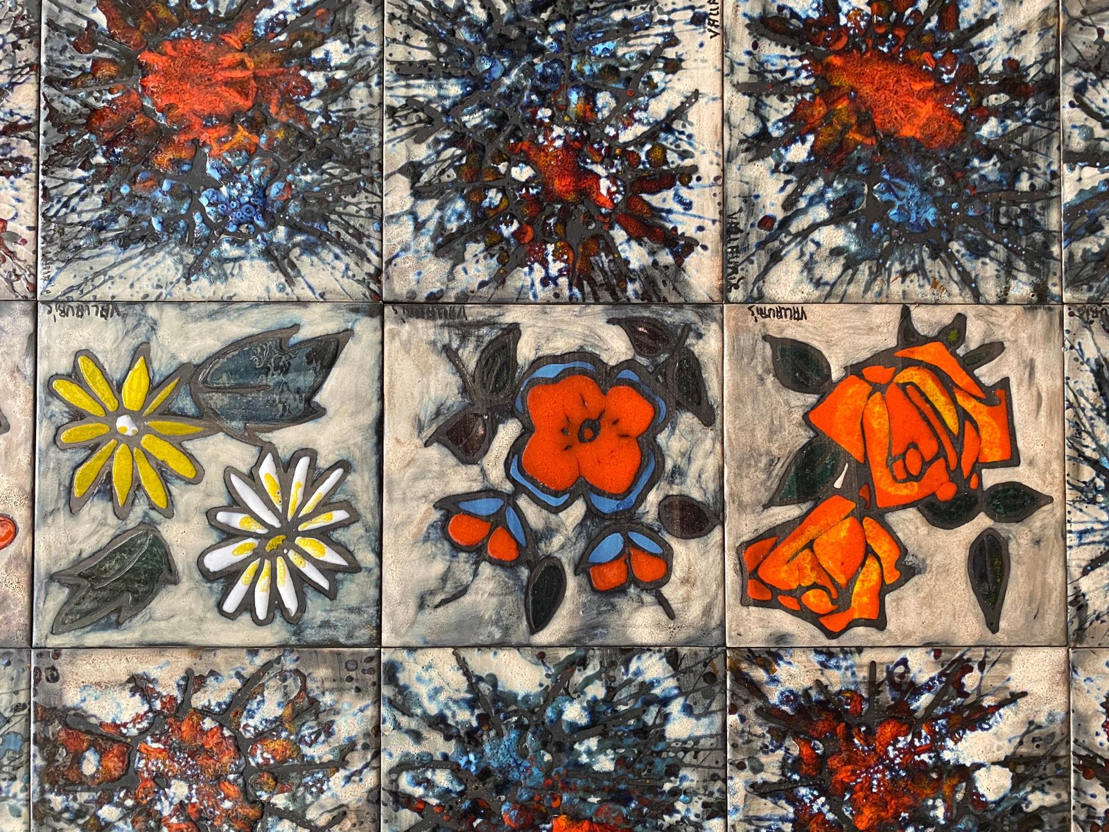 Tile Wall Hanging Tableau with Flowers from Vallauris, France, 1960s ...