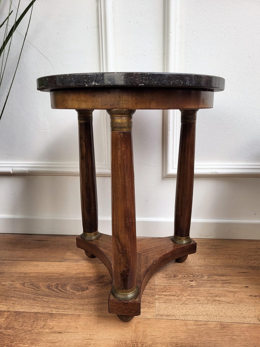 French Empire Gueridon Side Table with Tripod Columns Brass and Marble ...
