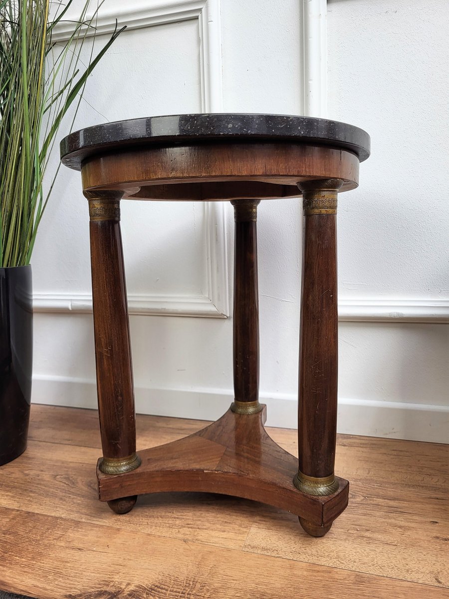 French Empire Gueridon Side Table with Tripod Columns Brass and Marble ...