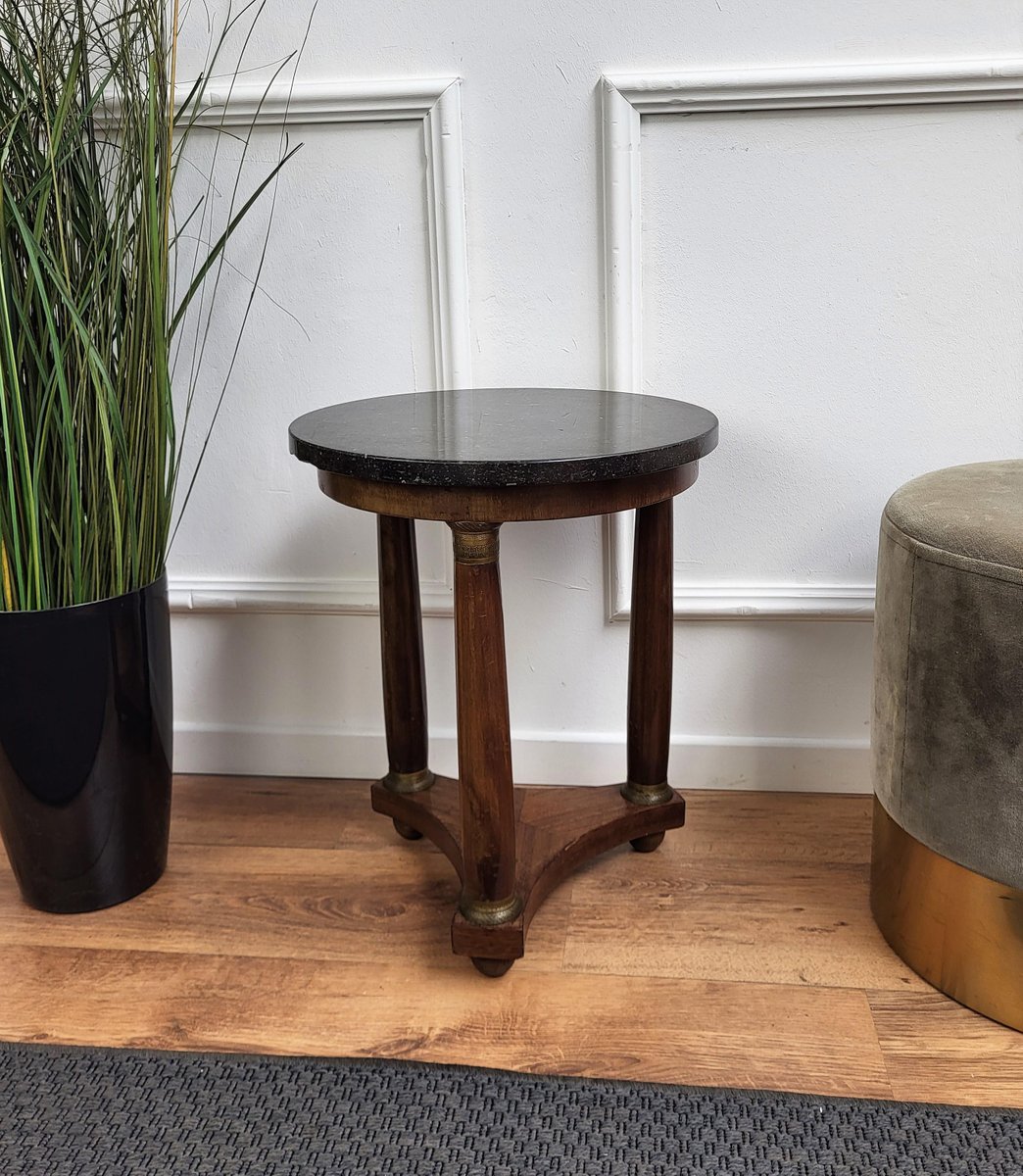 French Empire Gueridon Side Table with Tripod Columns Brass and Marble ...