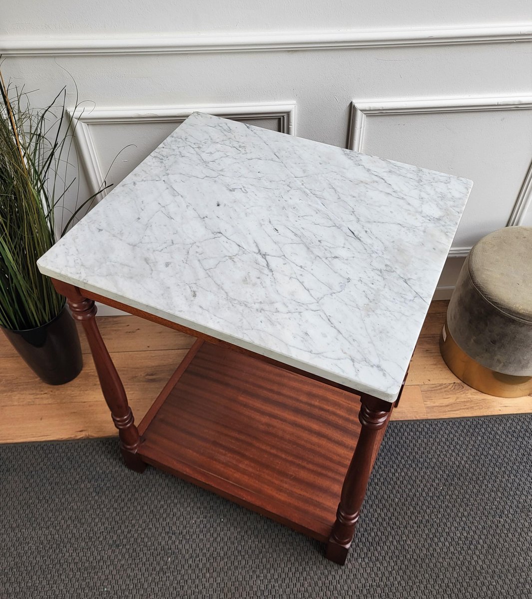 Mid-Century Italian Modern Wood and White Marble Top Work or Side High ...