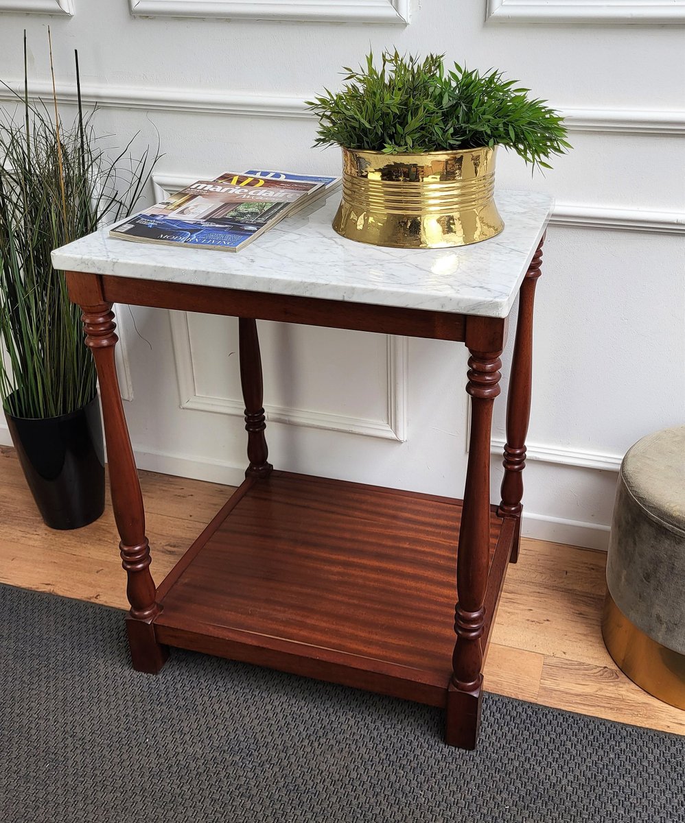 Mid-Century Italian Modern Wood and White Marble Top Work or Side High ...