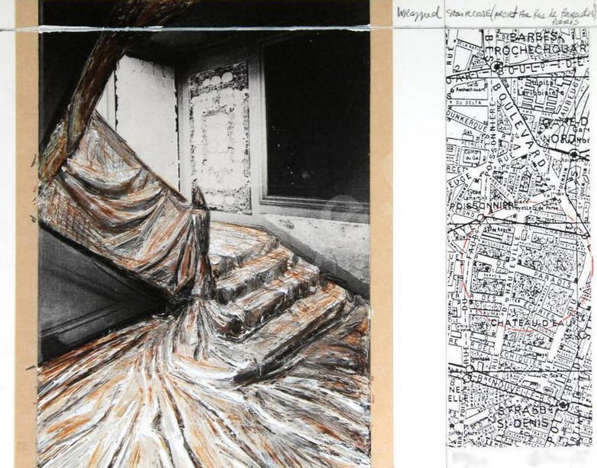Christo, Wrapped Staircase Rue de Paradis, 2001, Lithograph and Collage ...
