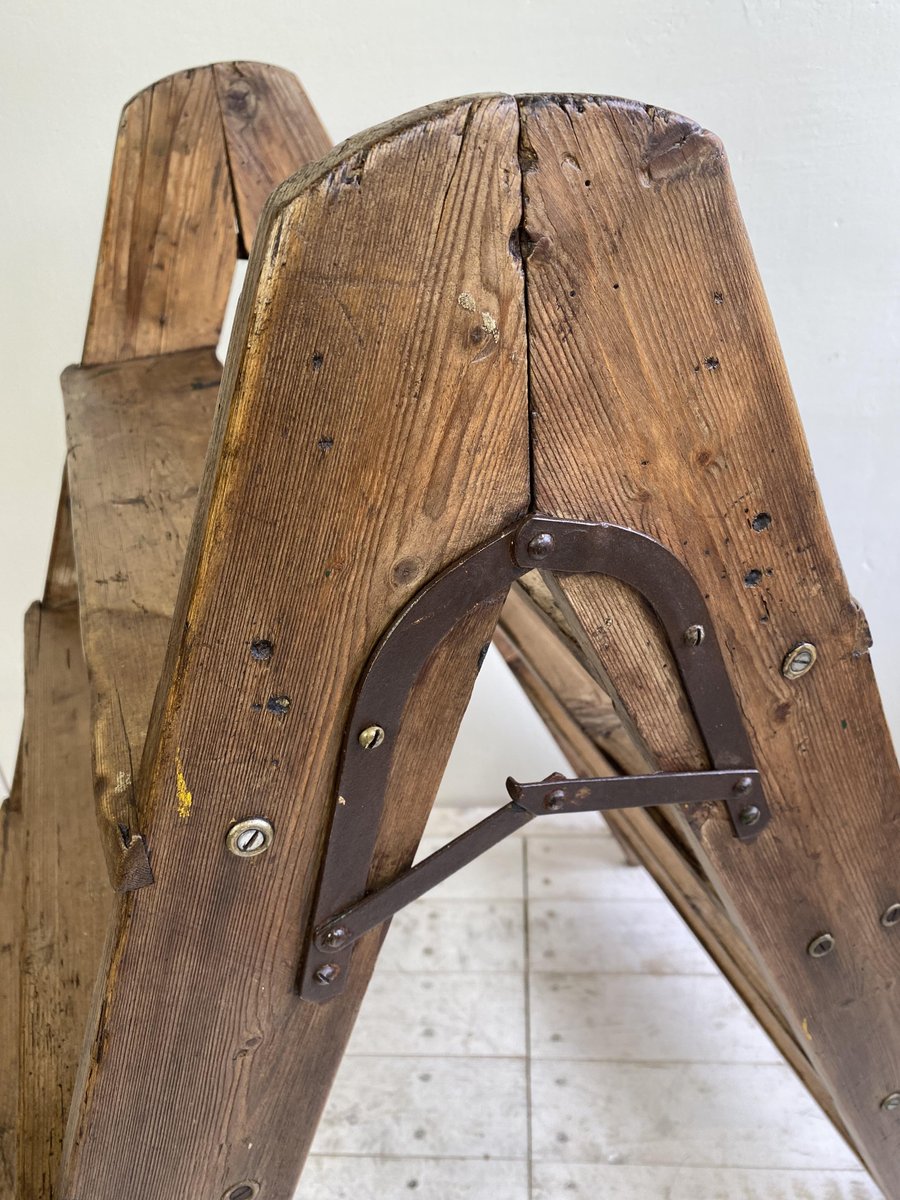 Pine-Wood Folding Step Ladder, the Netherlands, 1940s for sale at Pamono