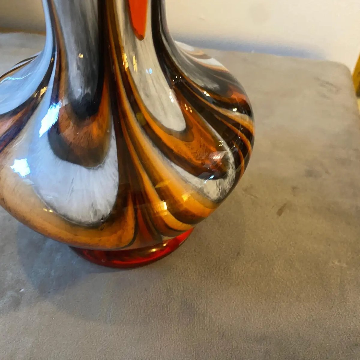 Space Age Orange and Brown Opaline Glass Vase attributed to Carlo ...