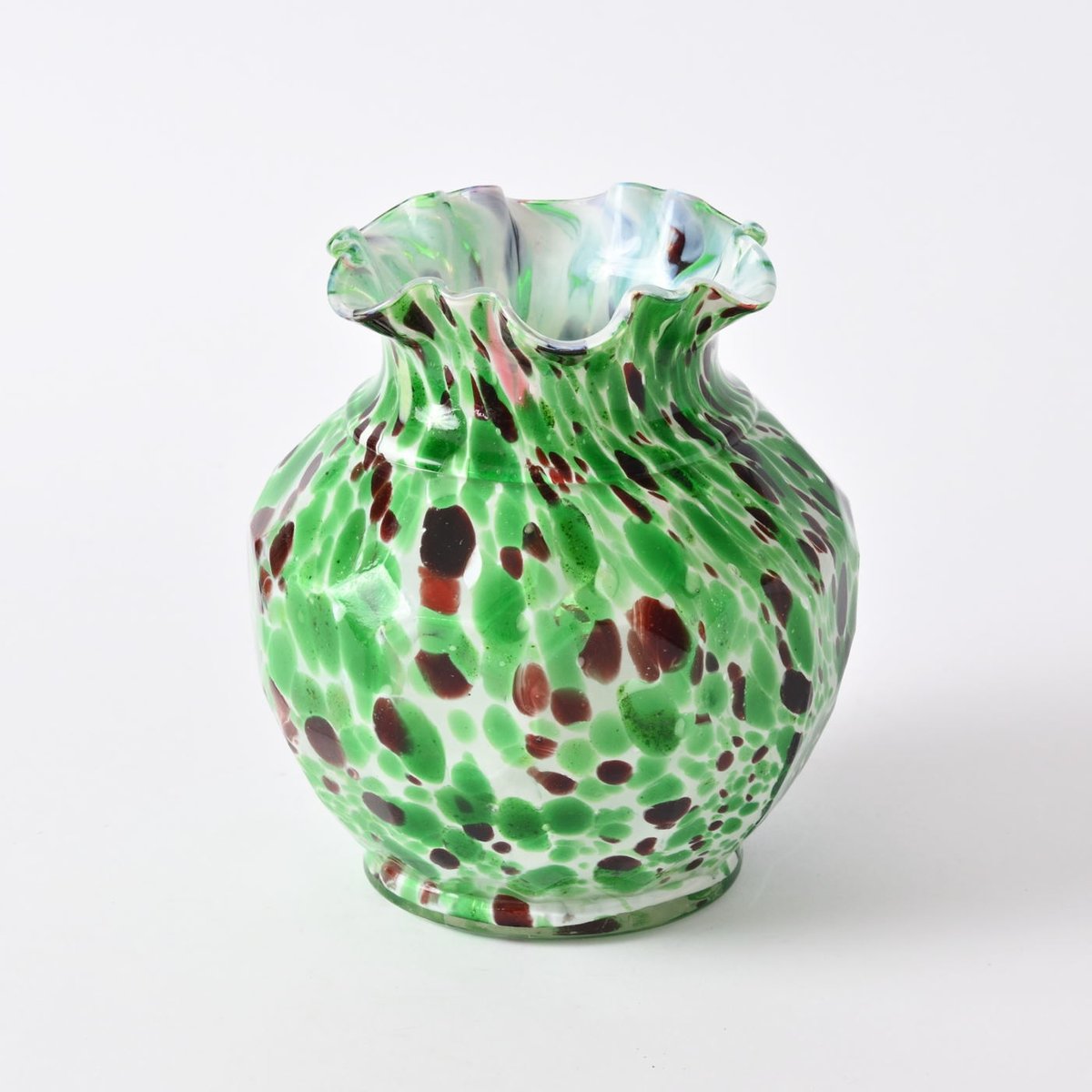 White and Green Spatter Glass Vase from Fenton, 1890s for sale at Pamono