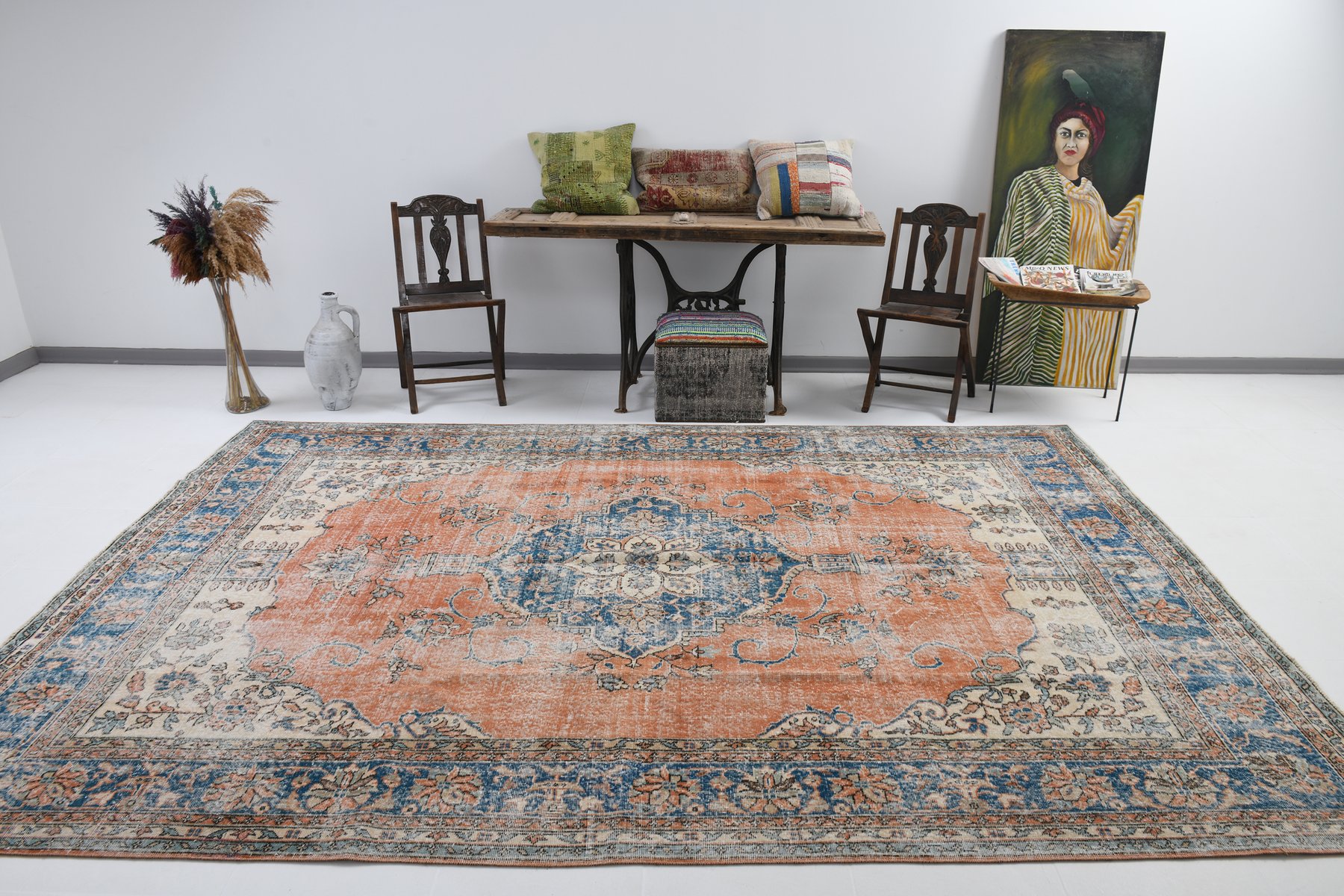 Distressed Large Vintage Rug, 1960s for sale at Pamono