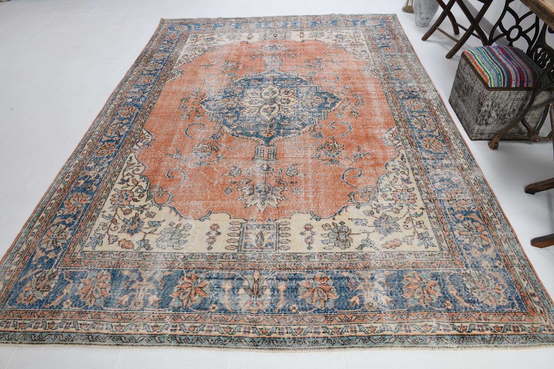Distressed Large Vintage Rug, 1960s for sale at Pamono