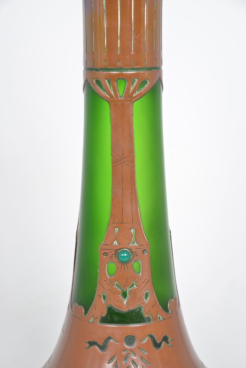 Large Antique Jugendstil Art Nouveau Austrian Secessionist Glass Copper ...