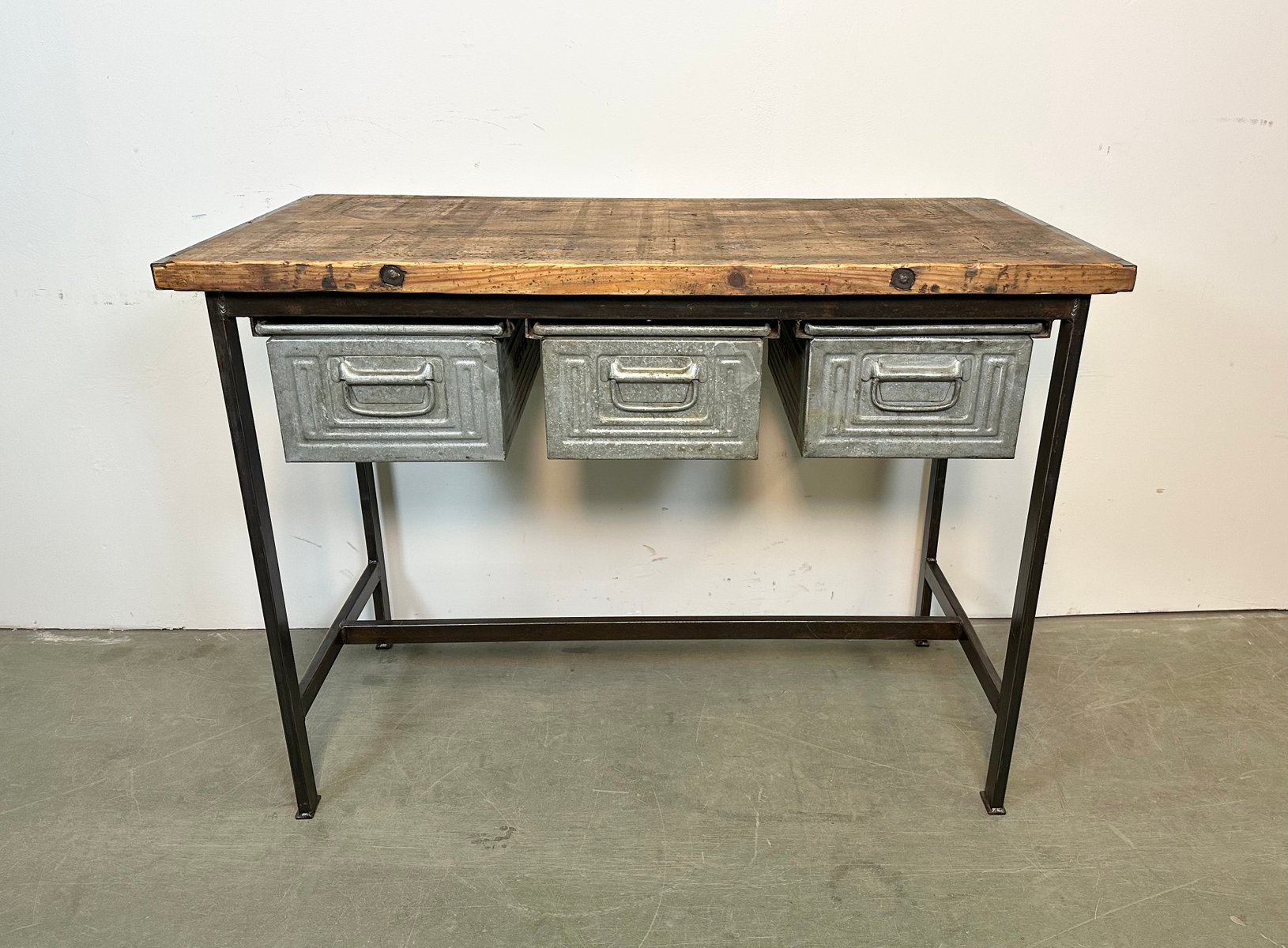 Industrial Worktable with Three Iron Drawers, 1960s for sale at Pamono