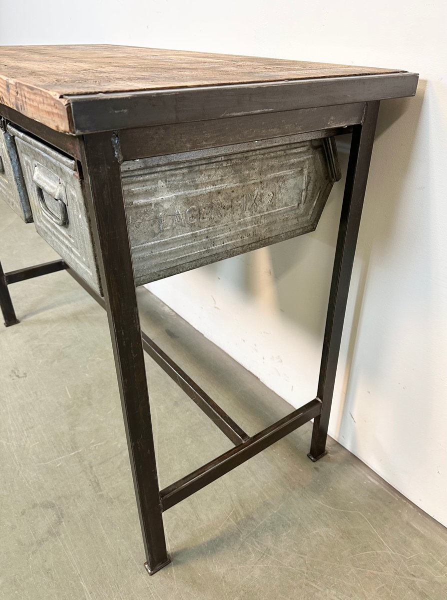 Industrial Worktable with Three Iron Drawers, 1960s for sale at Pamono