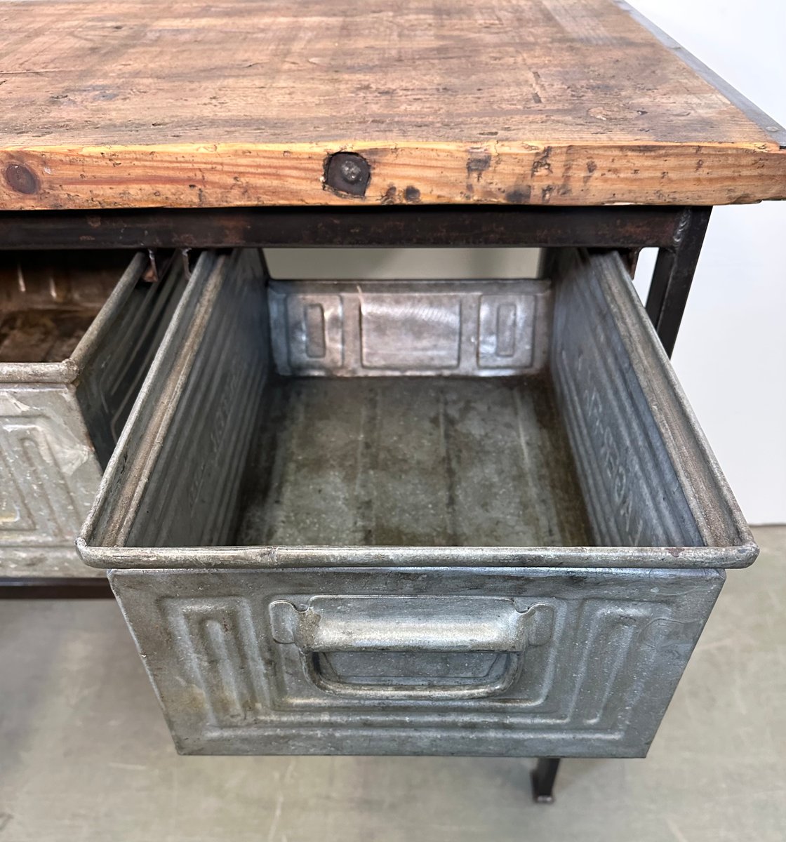 Industrial Worktable with Three Iron Drawers, 1960s for sale at Pamono