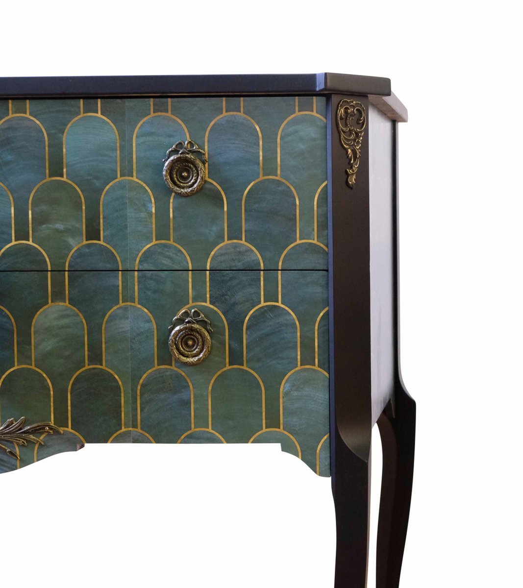 Gustavian Style Commode with Art Deco Green & Gold Design, 1950s for ...