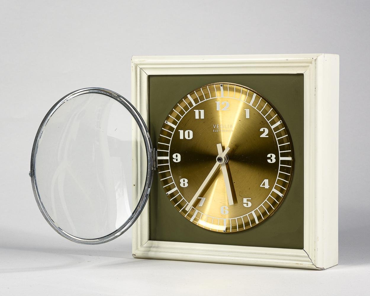 Vintage Green and Gold Watch Clock, 1970s for sale at Pamono