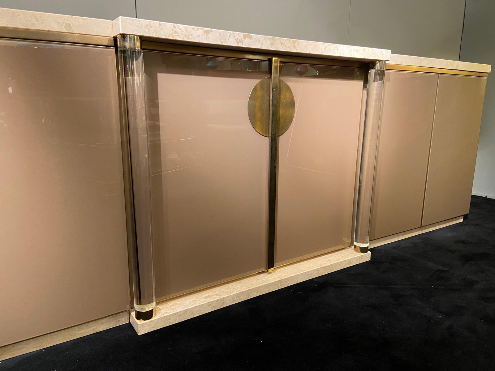 Travertine and Acrylic Glass Lacquered Sideboard from Belgo Chrom ...