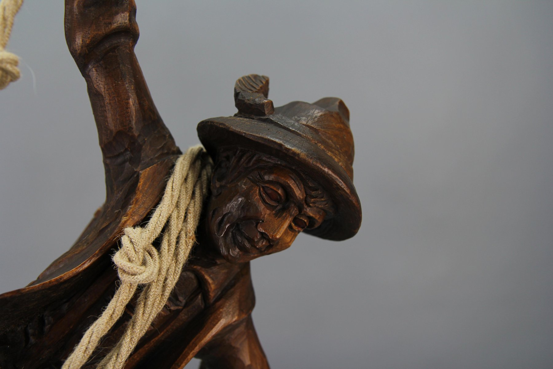 Large German Pendant Light Fixture with Carved Climber Figure and ...