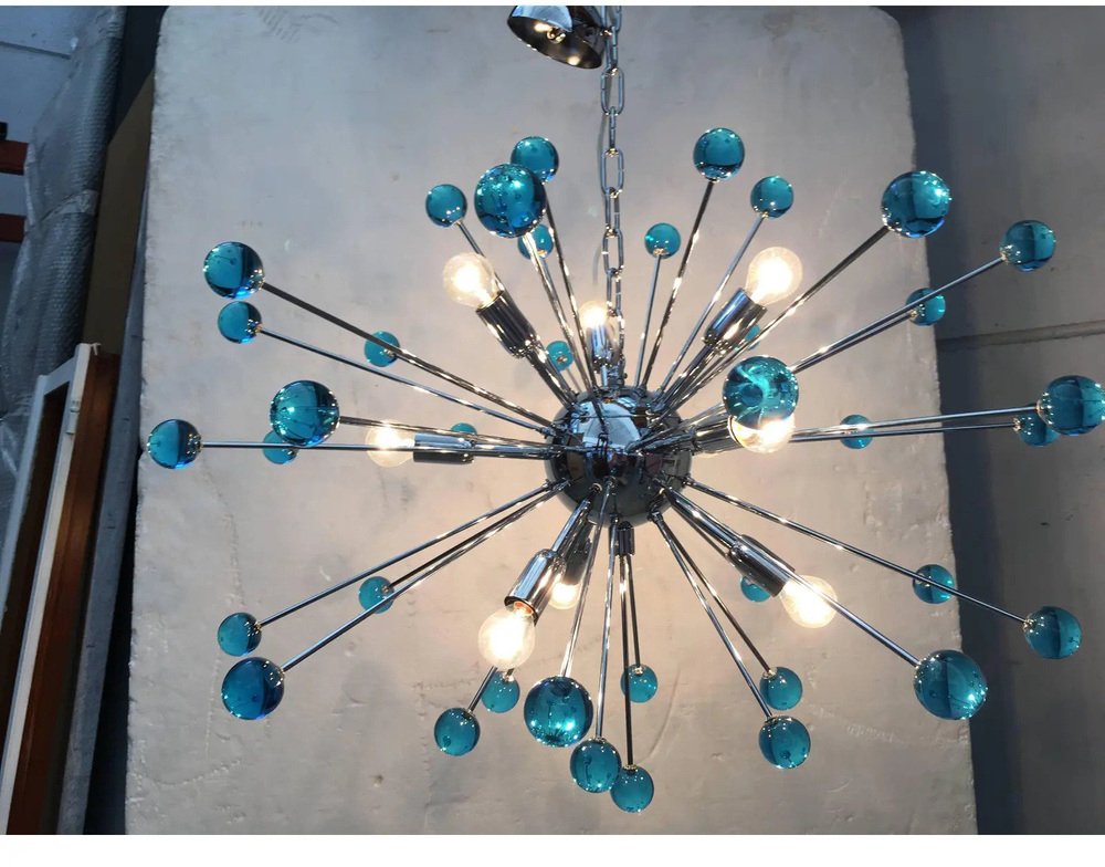 Murano Style Glass Sputnik Blue Italian Handmade Chandelier for sale at ...