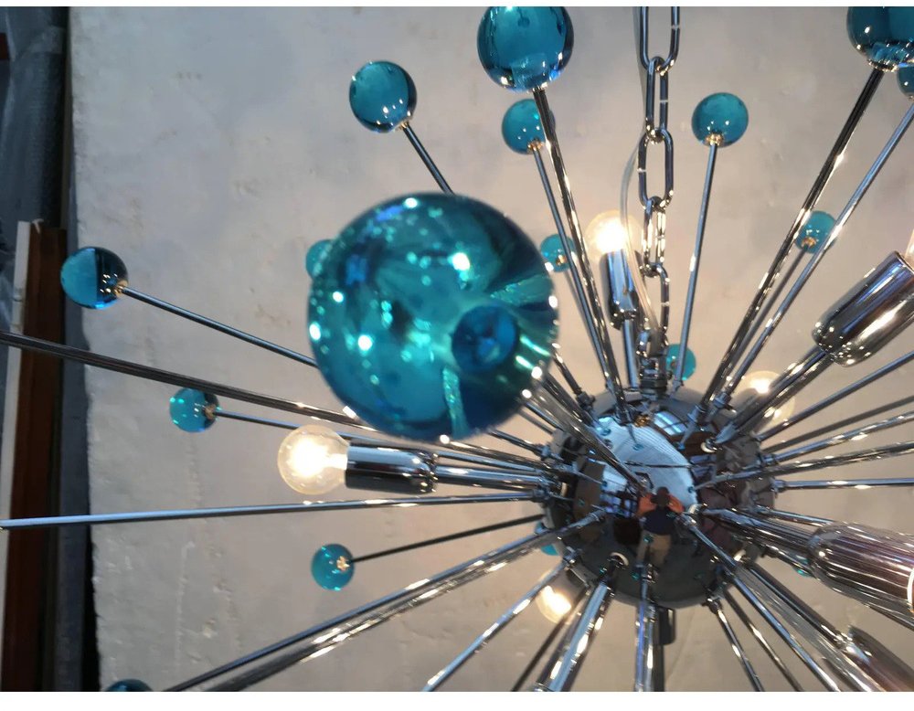 Murano Style Glass Sputnik Blue Italian Handmade Chandelier for sale at ...