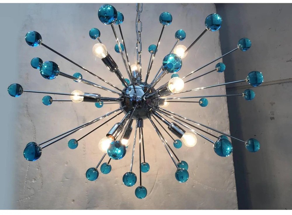 Murano Style Glass Sputnik Blue Italian Handmade Chandelier for sale at ...