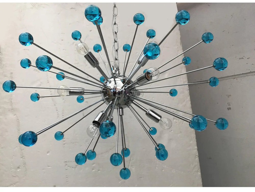 Murano Style Glass Sputnik Blue Italian Handmade Chandelier for sale at ...