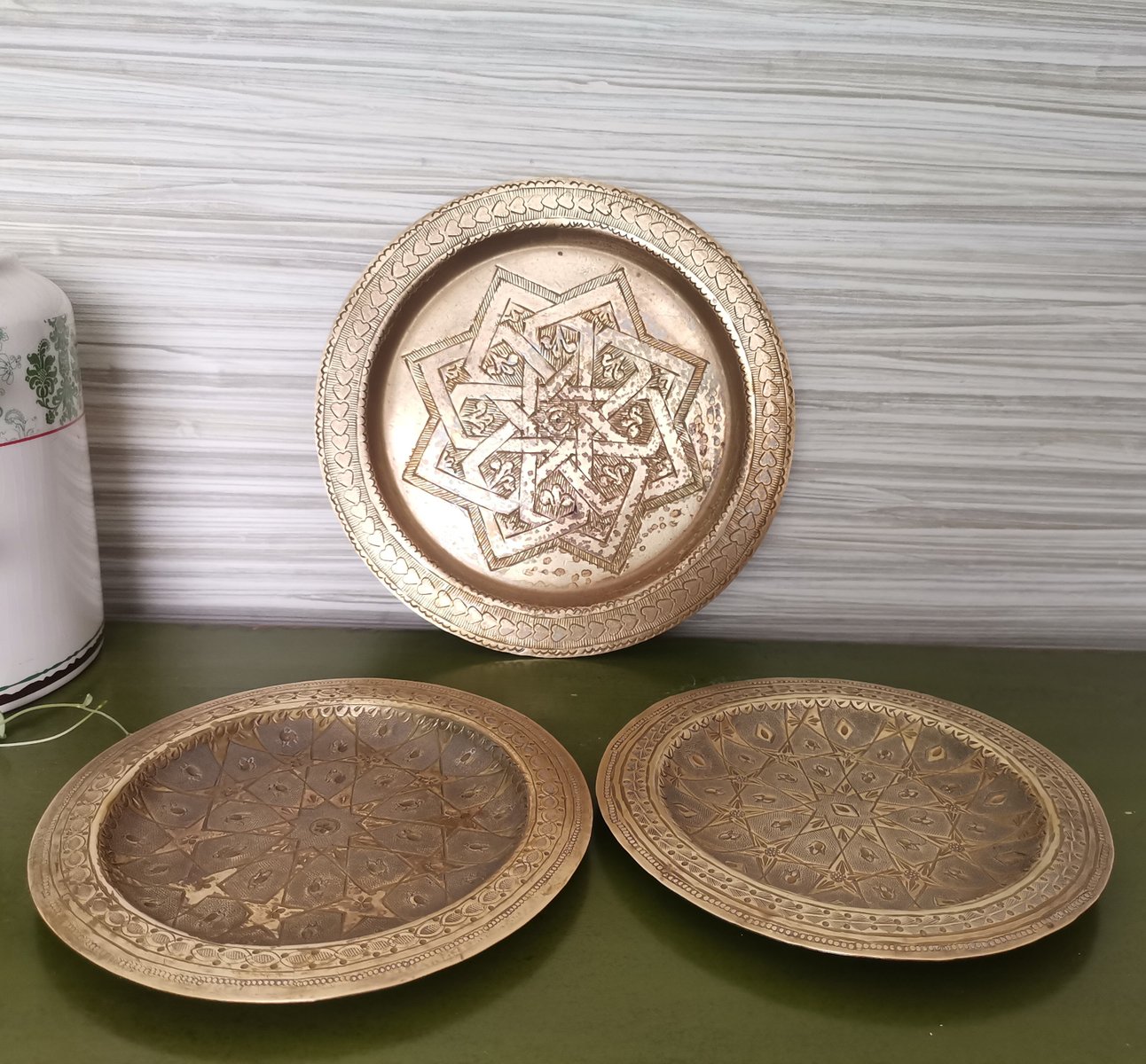Bohemian Moroccan Brass Decorative Wall Plates, 1970s, Set of 3 for ...