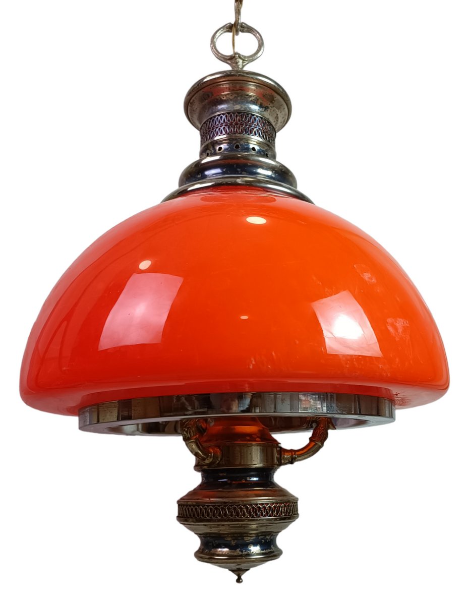 Brass And Opaline Glass Ceiling Light 1950s For Sale At Pamono
