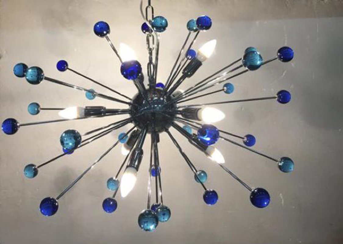 Murano Style Glass Sputnik Blue Italian Handmade Chandelier for sale at ...
