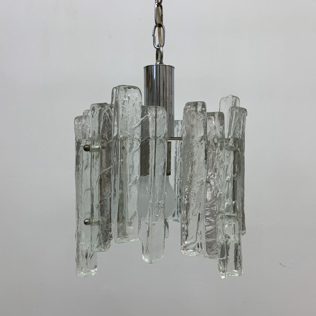 Hanging Lamp in Frosted Ice Glass by J. T. Kalmar for Kalmar Franken KG ...