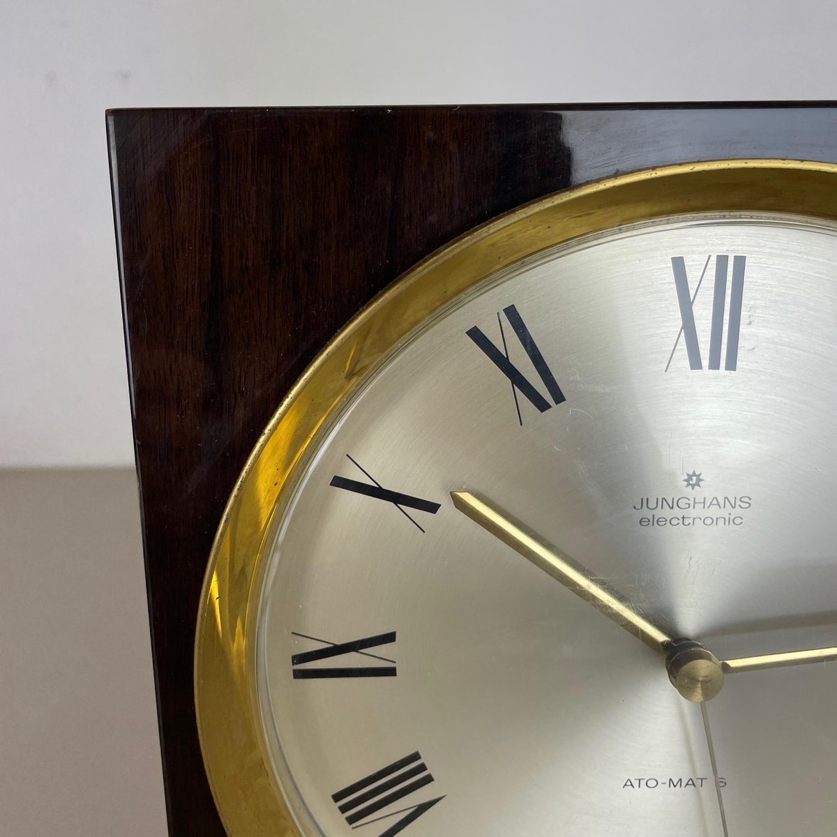 Modernist Wood and Brass Table or Wall Clock attributed to Junghans ...