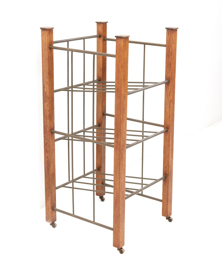 Large Art Deco Modernist Magazine Rack in Oak, 1920s for sale at Pamono