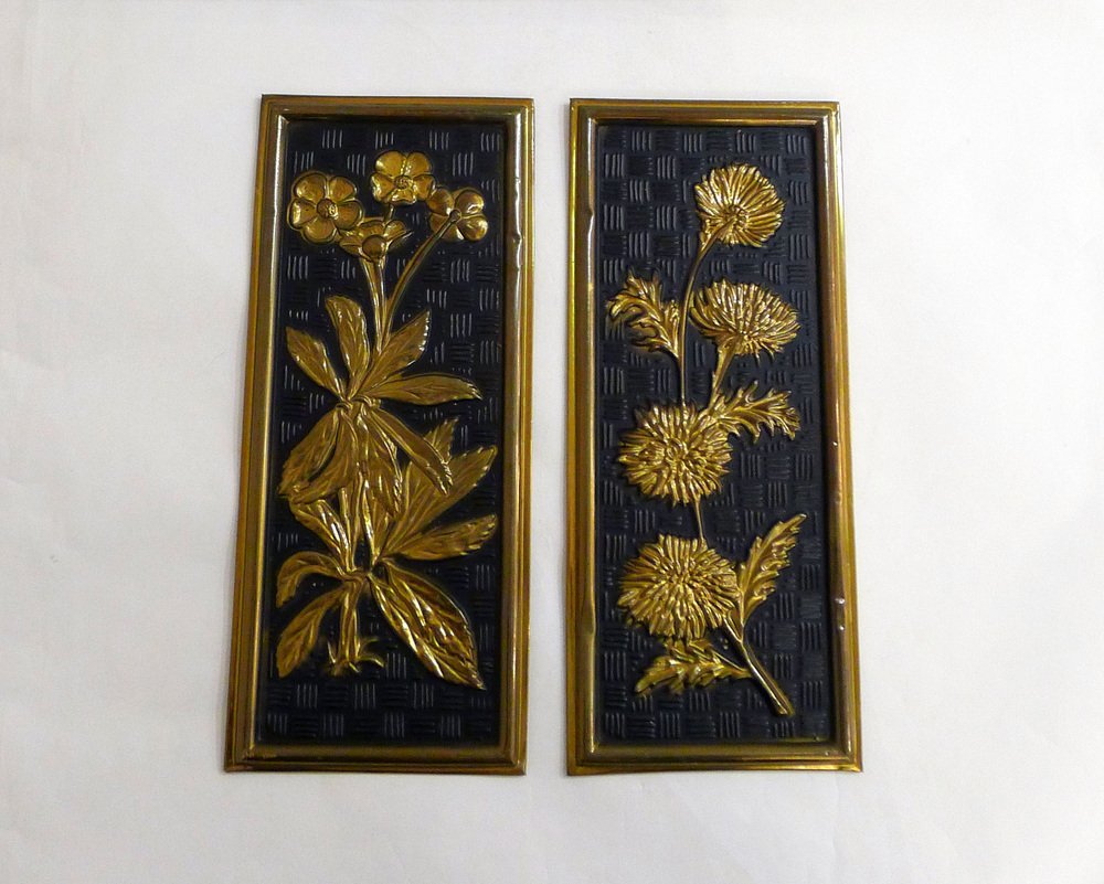 Decorative Wall Plates with Floral Motif in Black & Gold Metal from ...