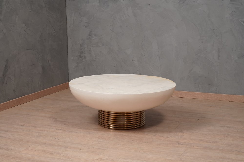 Round Goatskin and Brass Sofa Table, 1990s for sale at Pamono