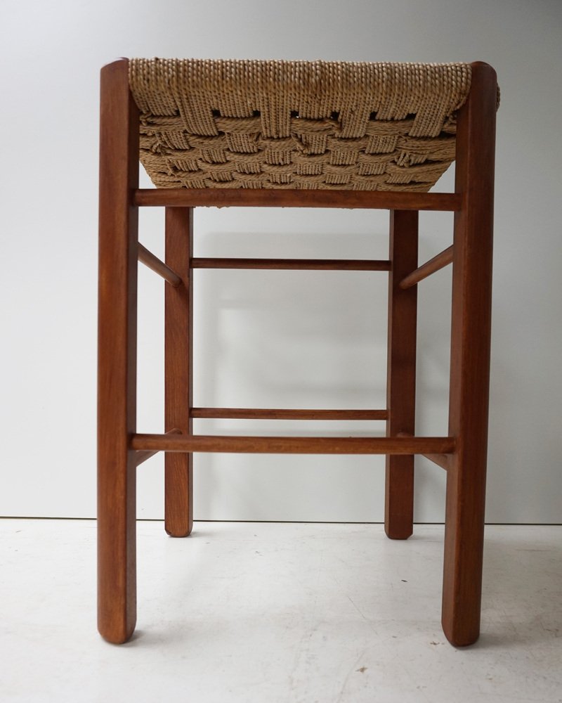 Mid-Century Wood and Rope Stool, 1960s for sale at Pamono