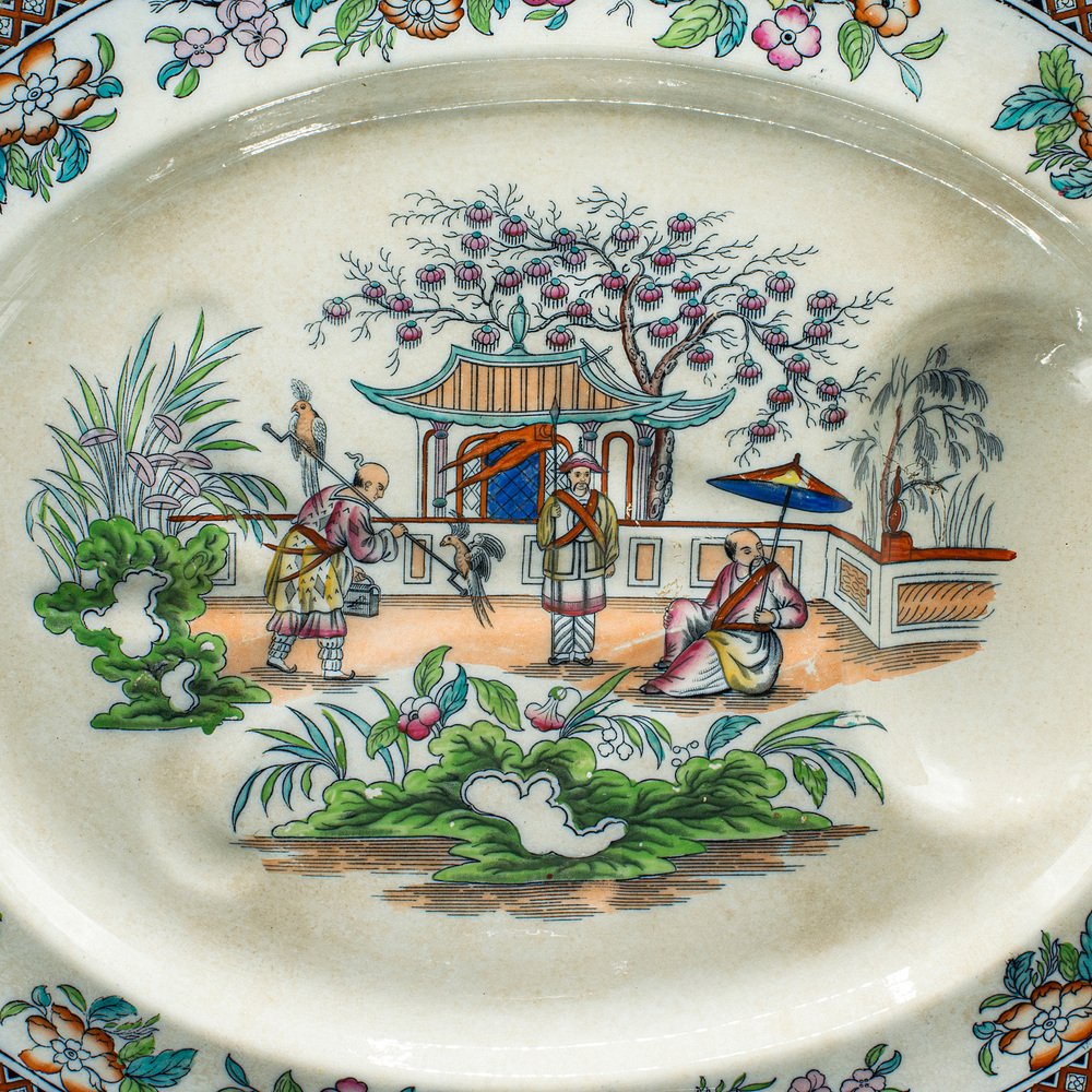 Large Chinese Ceramic Oval Meat Platter, 1890s for sale at Pamono