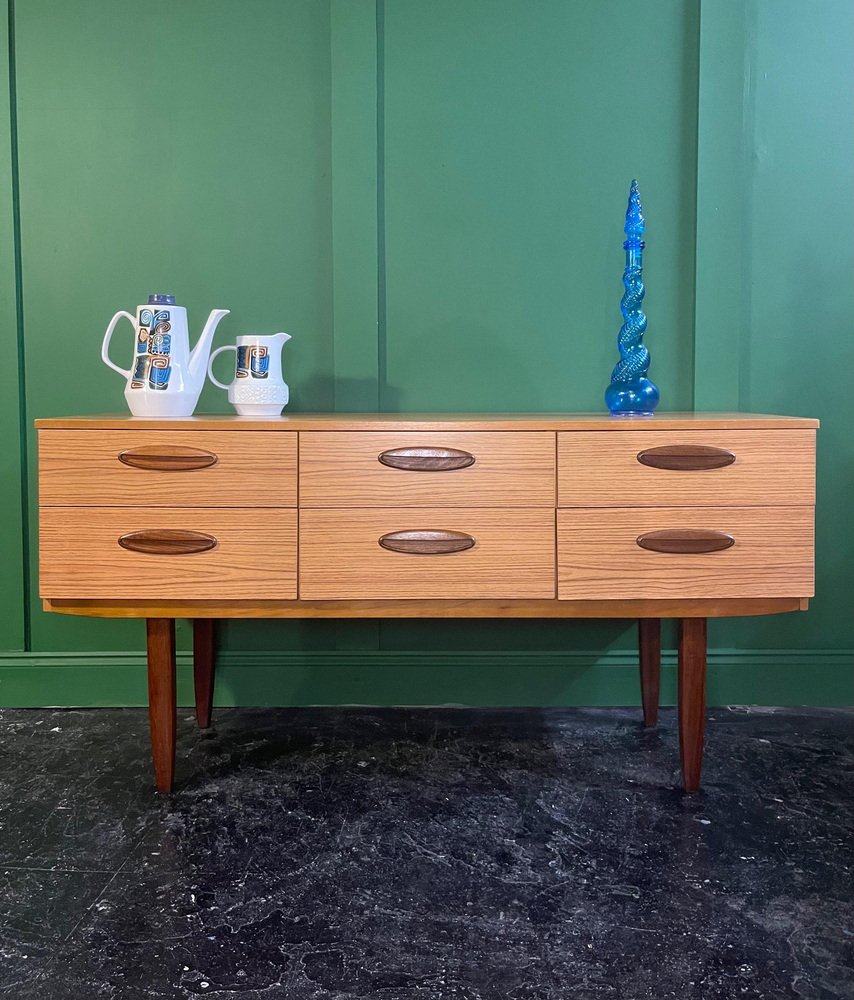 Sideboard on Tapered Teak Legs with 6 Drawers for sale at Pamono