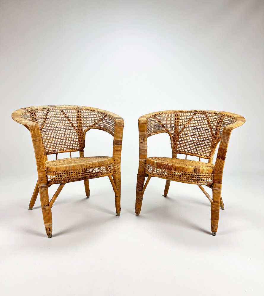 Mid-Century Rattan Easy Chairs, 1960s, Set of 2 for sale at Pamono