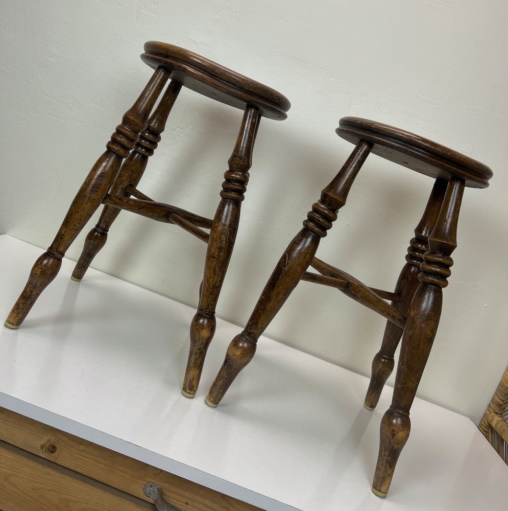 Antique Victorian Elm Wood Farmhouse Stools, 1890s, Set of 2 for sale ...