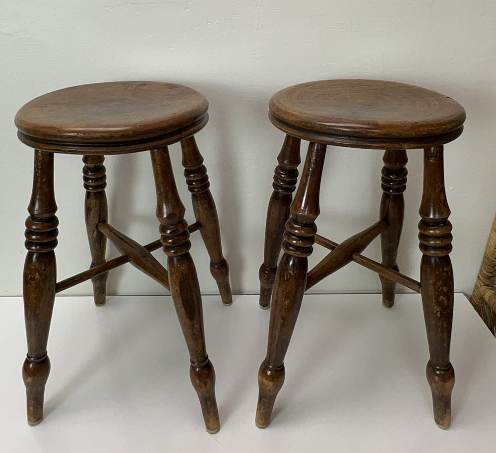 Antique Victorian Elm Wood Farmhouse Stools, 1890s, Set of 2 for sale ...