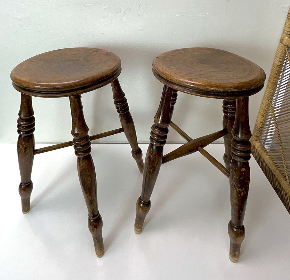 Antique Victorian Elm Wood Farmhouse Stools, 1890s, Set of 2 for sale ...