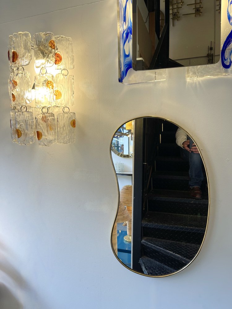 Italian Brass Free Form Bean-Shaped Mirror, 1950s for sale at Pamono